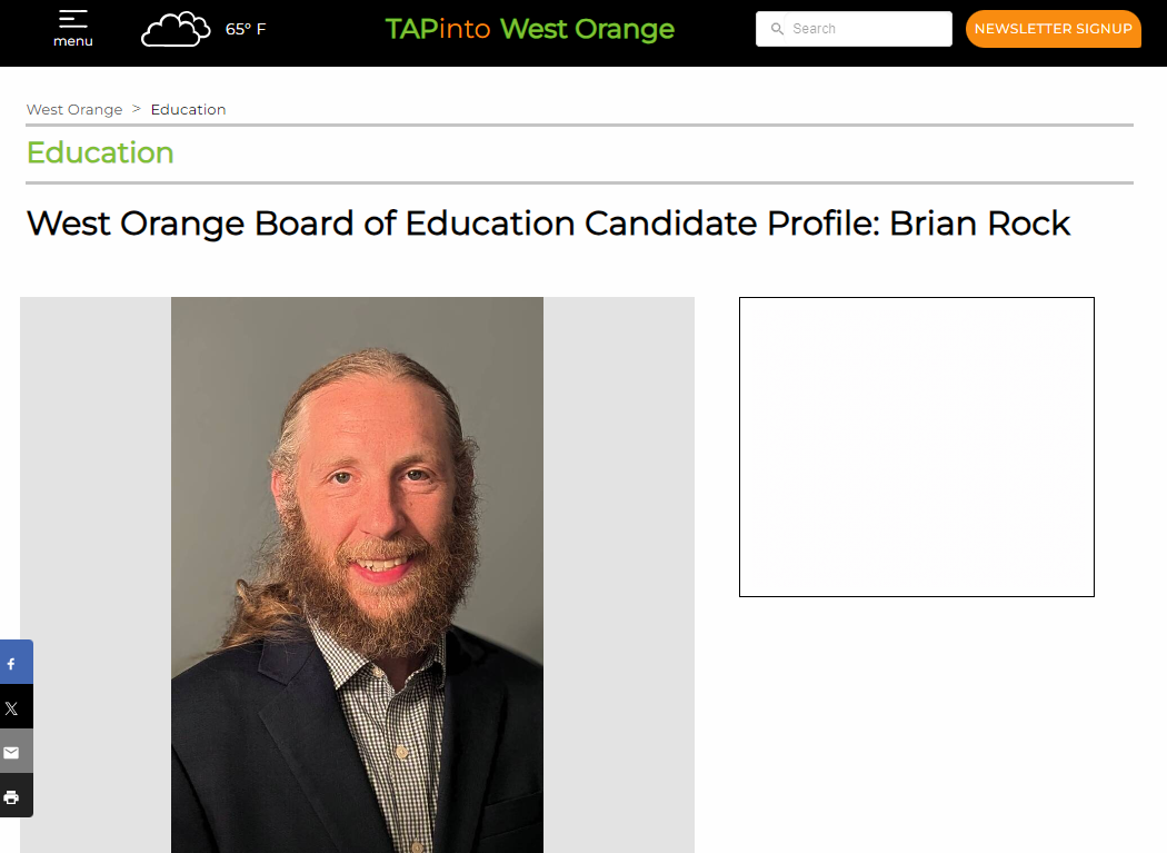 Brian Rock for West Orange Board of Education: Moving West Orange Forward